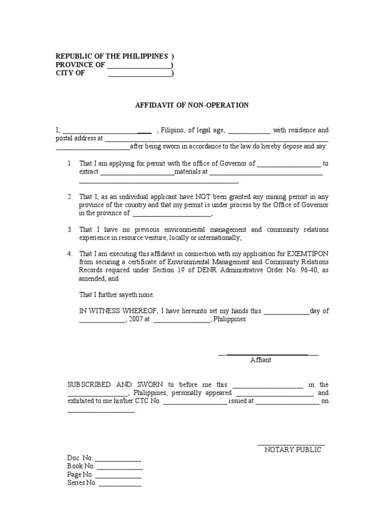 Affidavit of Non-Operation | PDF