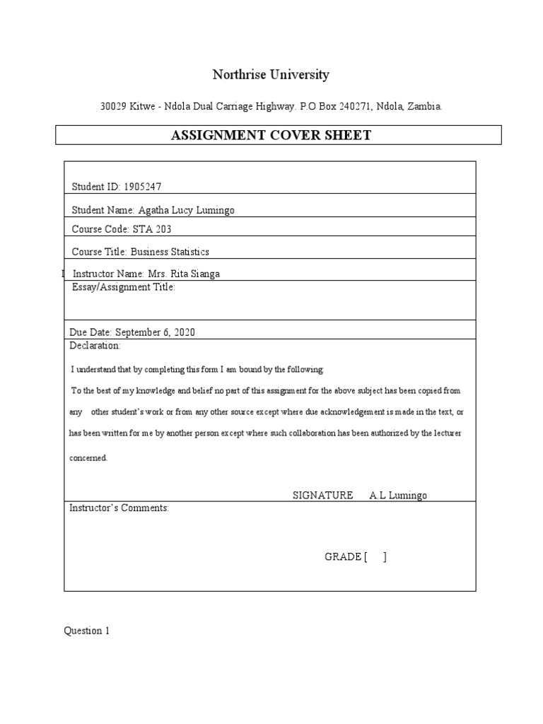 Assignment Cover Sheet: Northrise University | PDF | P Value | Variance