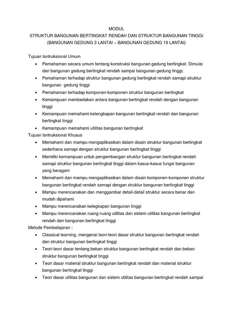 Modul Struktur Bangunan Bertingkat Rendah Dan Tinggi | PDF