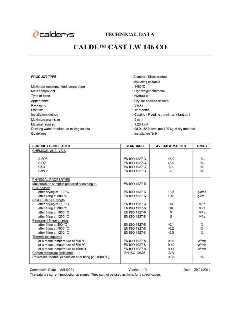 Calde™ Cast LW 146 Co | PDF | Density | Electrical Resistivity And ...