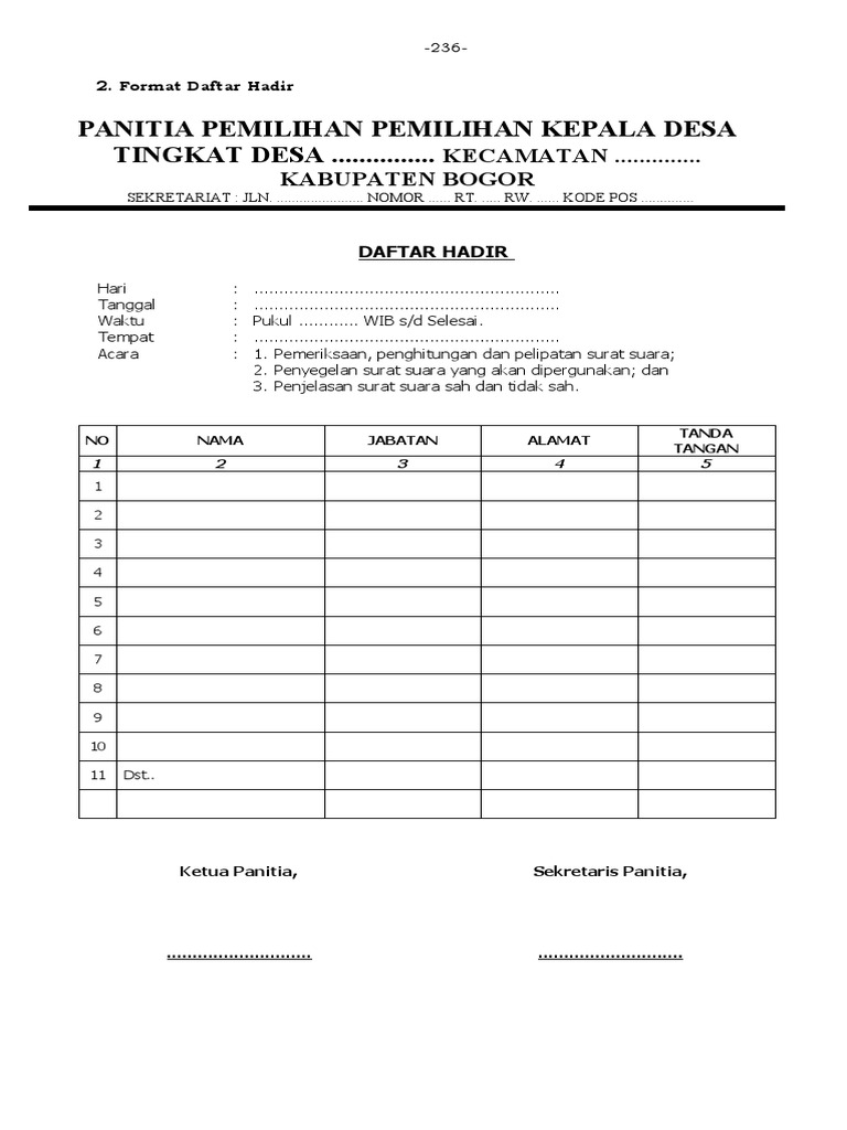 Format Daftar Hadir Rapat | PDF