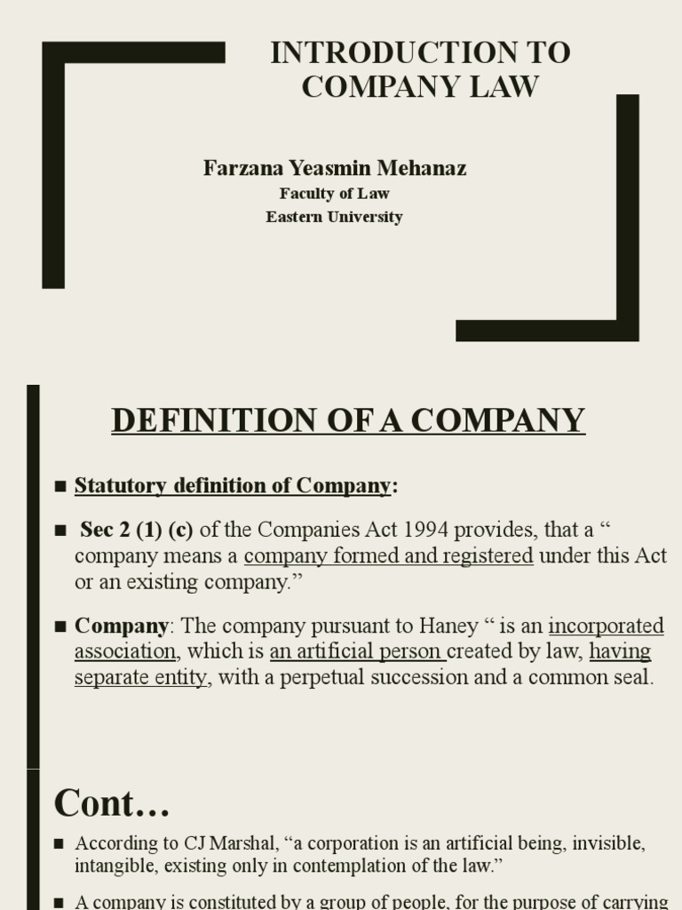 Lecture 1 - Introduction To Company Law | PDF | Limited Company ...