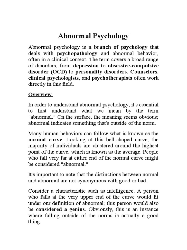 Abnormal Psychology | PDF | Mental Disorder | Abnormal Psychology