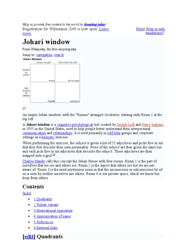 Johari Windows | PDF | Wikipedia | Psychology