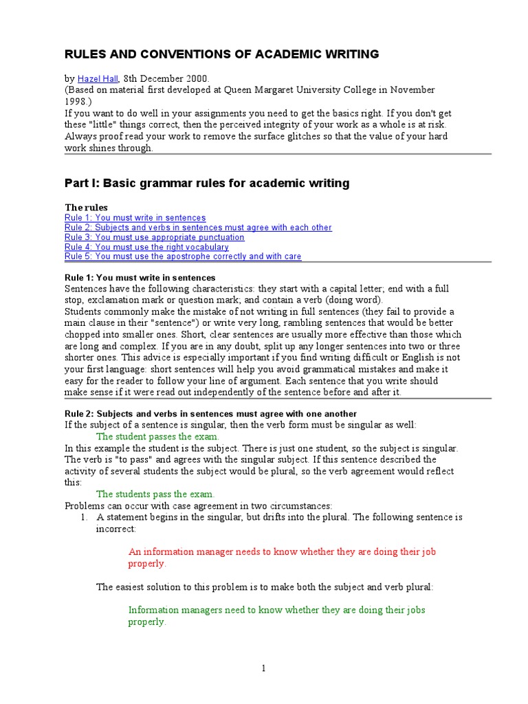 Academic Writing Rules and Guidelines | PDF | Grammatical Number ...