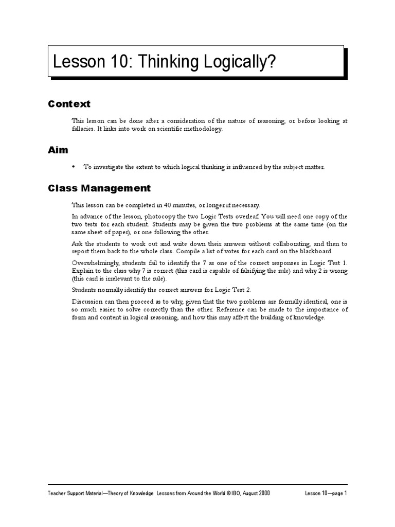 Lesson 10 - Thinking Logically | PDF