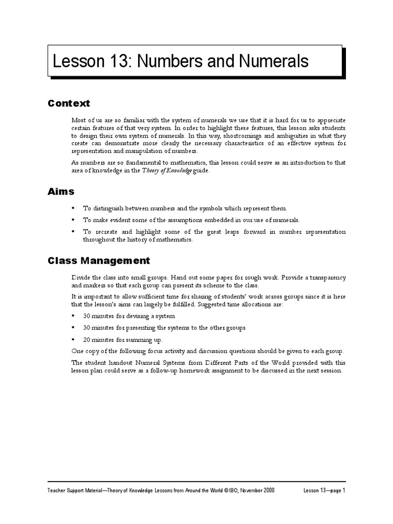 Lesson 13 - Numbers and Numerals | PDF | Numbers | Symbols