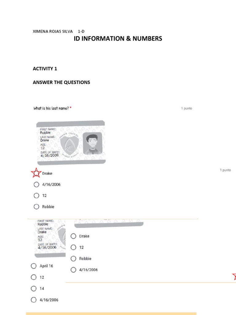 Id Information & Numbers: Activity 1 Answer The Questions | PDF
