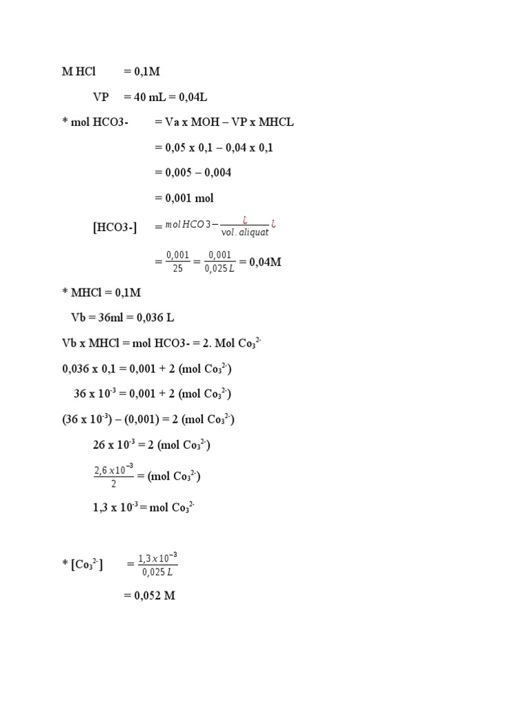 Mol HCO 3 Vol. Aliquat | PDF | Science & Mathematics