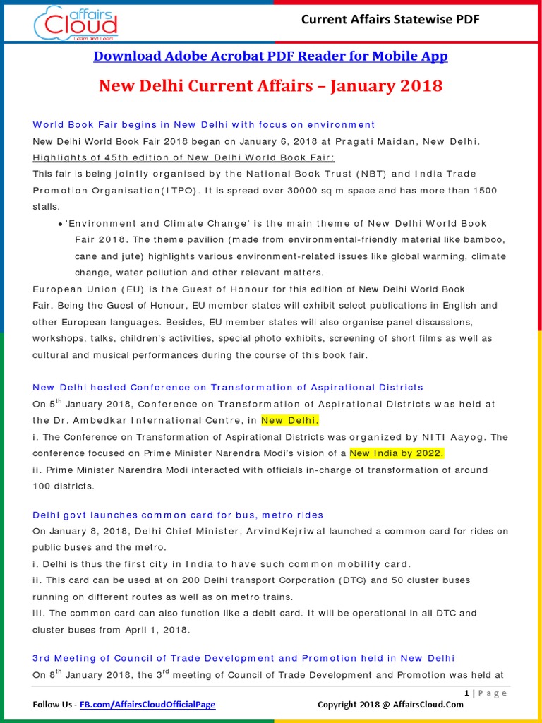 New Delhi Current Affairs 2018 by AffairsCloud | PDF | Sikhism | Business