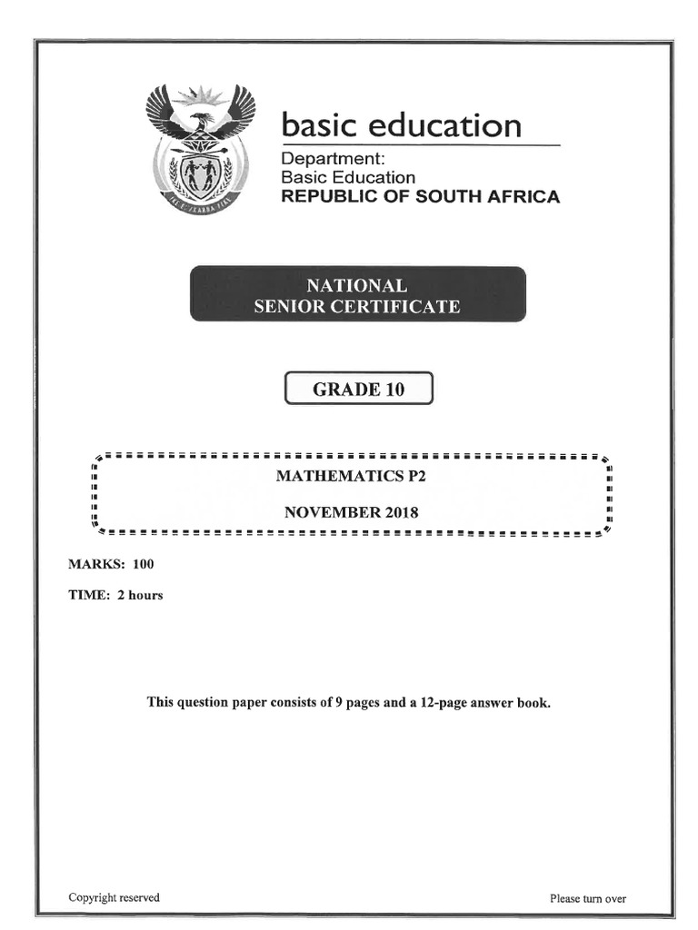Mathematics P2 Grade 10 Nov 2018 Eng | PDF