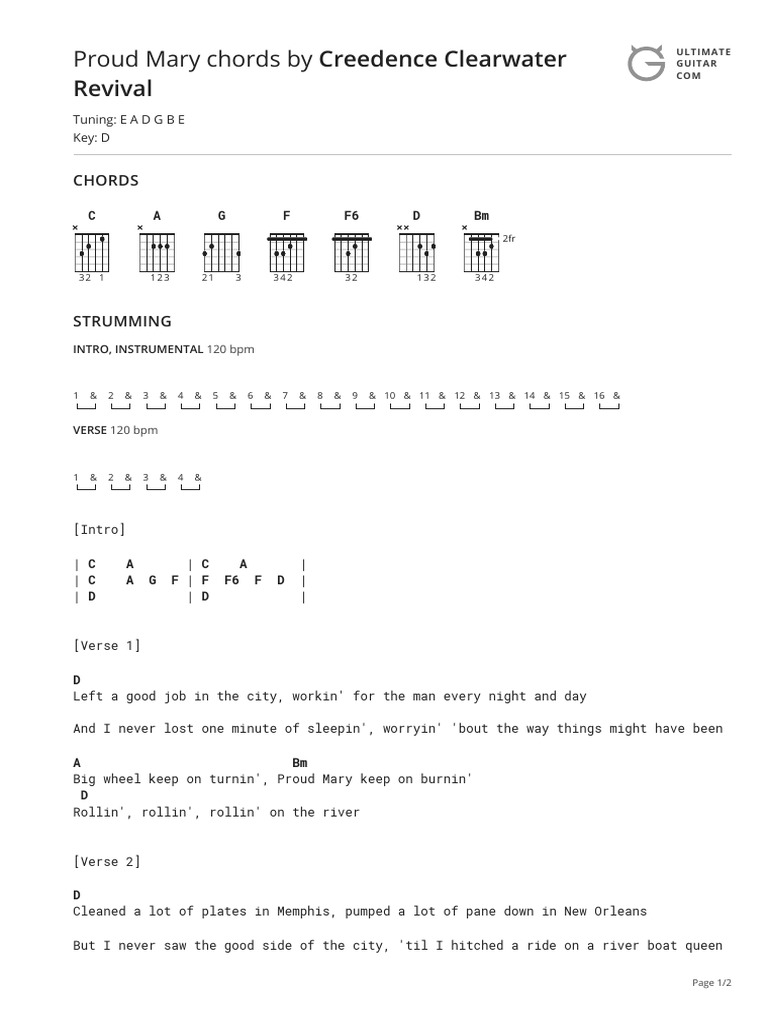 Proud Mary Chords by Creedence Clearwater Revivaltabs at Ultimate ...
