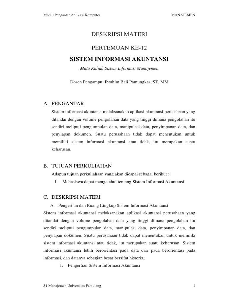 Pertemuan Ke-12 - Sistem Informasi Akuntansi | PDF