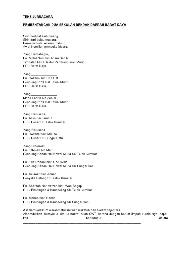 Teks Juruacara Pembentangan Hem | PDF
