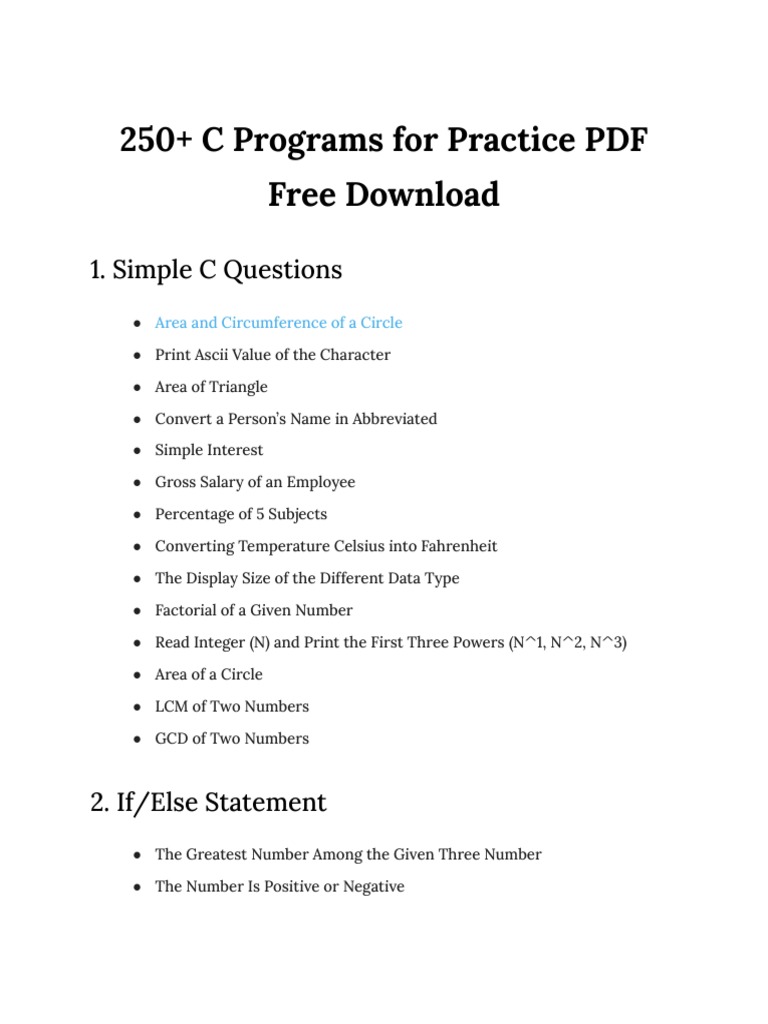 250+ C Programs For Practice PDF | PDF | Matrix (Mathematics) | String ...