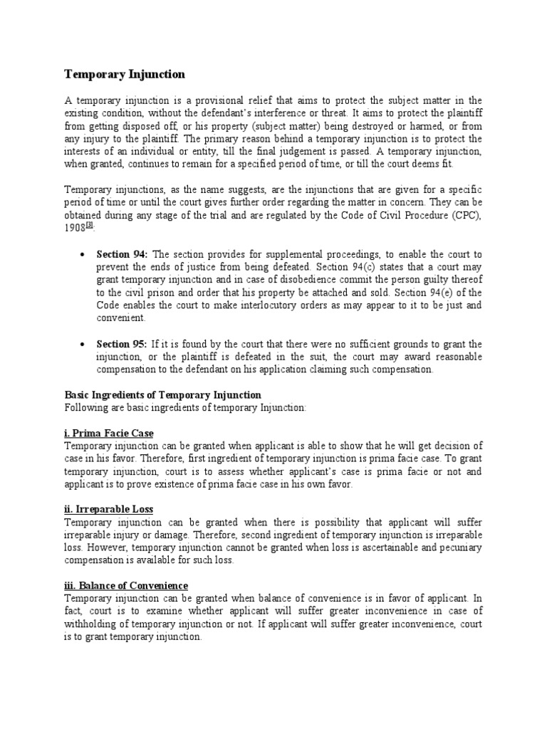 Temporary Injunction | PDF | Injunction | Common Law