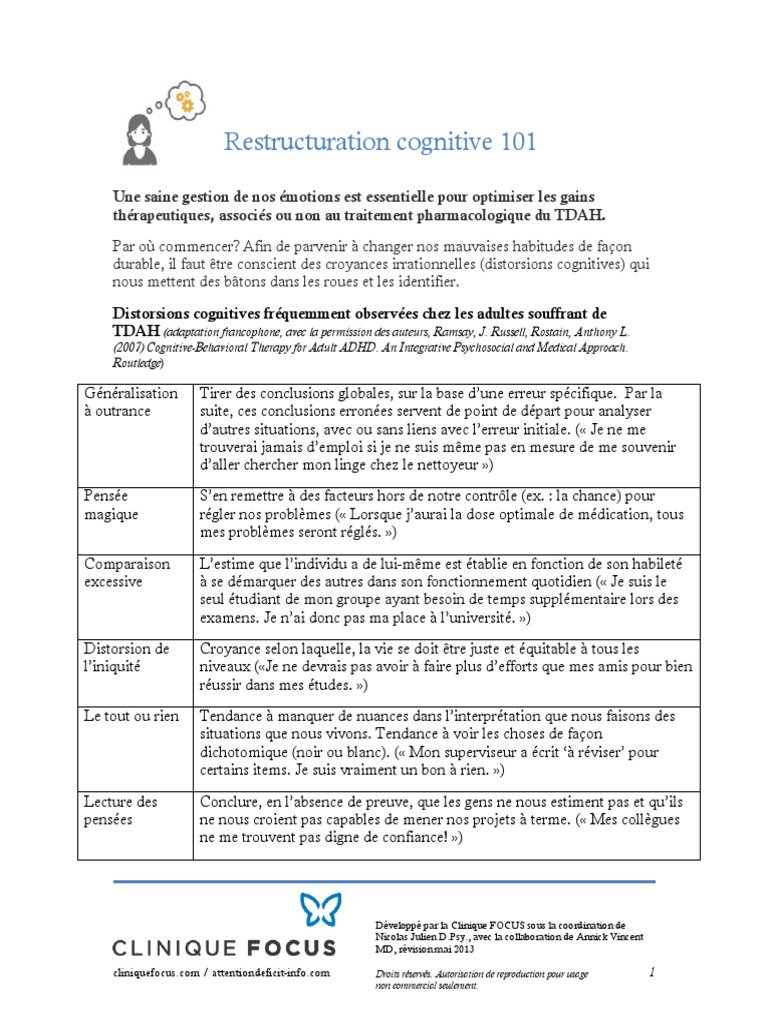 Restructuration Cognitive 101 | PDF | Trouble du déficit de l'attention avec ou sans ...