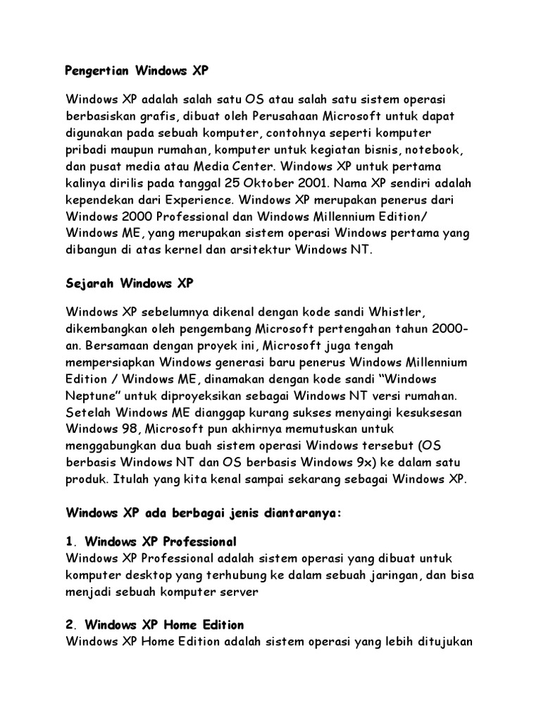 Pengertian dan Sejarah Windows XP | PDF