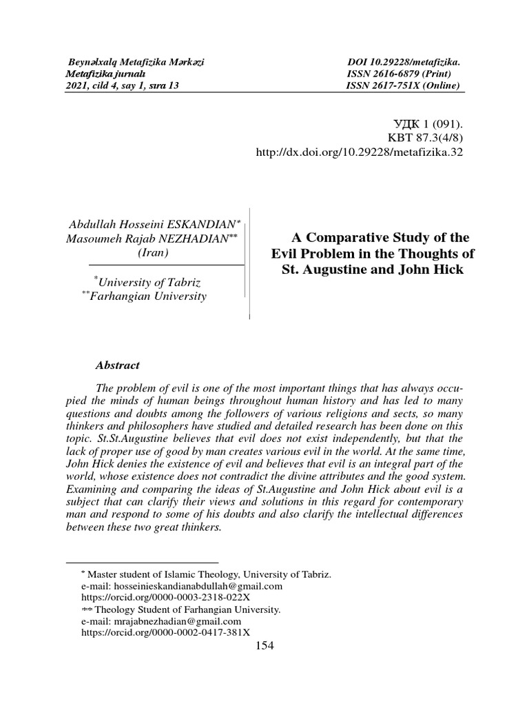 A Comparative Study of The Evil Problem in The Thoughts of St ...