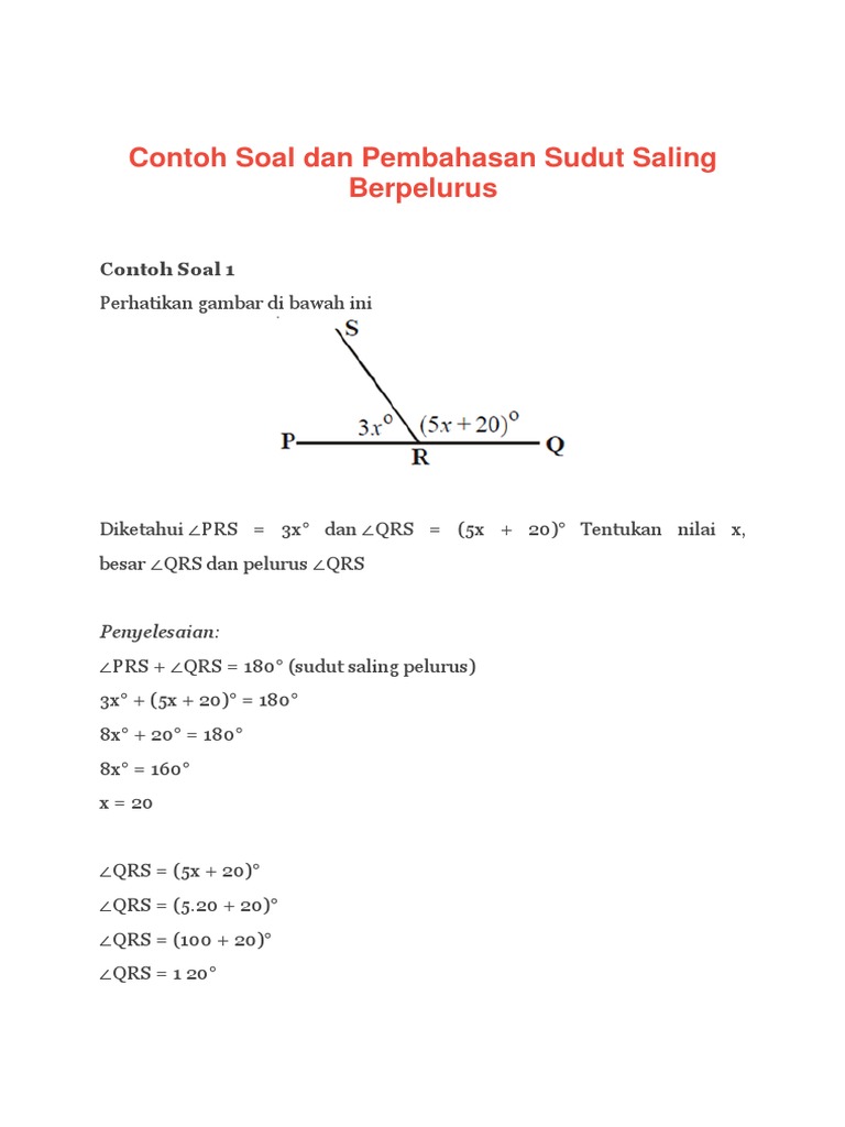 Contoh Soal Dan Pembahasan Sudut Saling Berpelurus | PDF