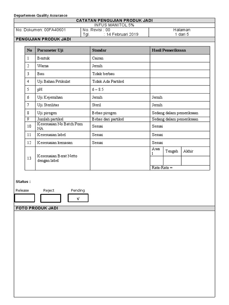 CATATAN PENGUJIAN PRODUK JADI STERIL Kelompok 1 | PDF
