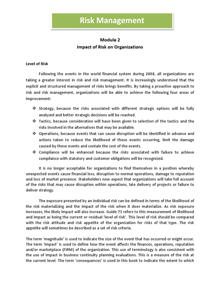 Risk MGT - Module 2 - Impact of Risk On Organizations - PDF | PDF ...