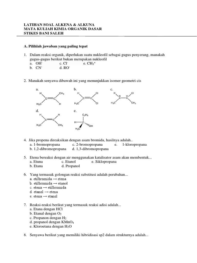 Latihan Soal Alkena Alkuna | PDF