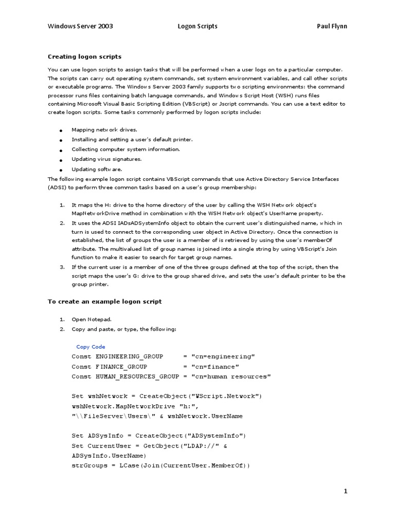 Creating Logon Scripts Advanced Pdf Active Directory Scripting Language