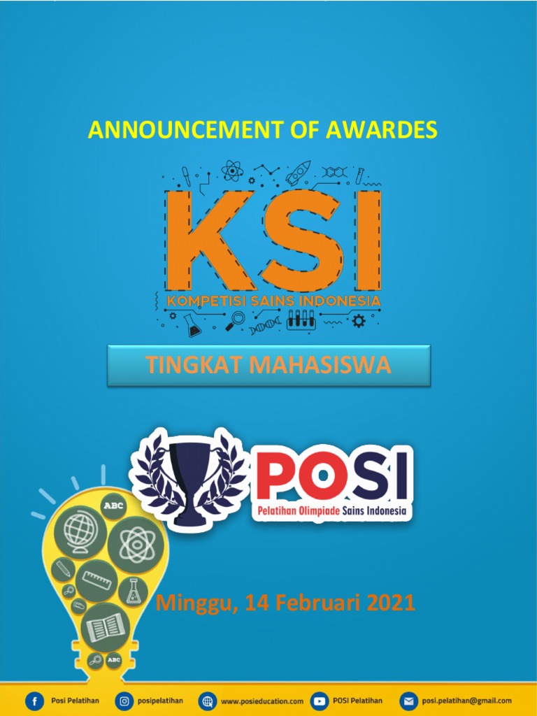 Hasil Pengumuman KSI Mahasiswa Kimia POSI 2021 | PDF