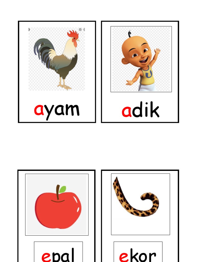Kad Imbasan Huruf Vokal dan Gambar | PDF | Memasak, Makanan, & Anggur