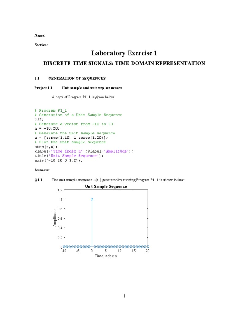 Laboratory Exercise 1: Discrete-Time Signals: Time-Domain Representation | PDF | Phase (Waves ...
