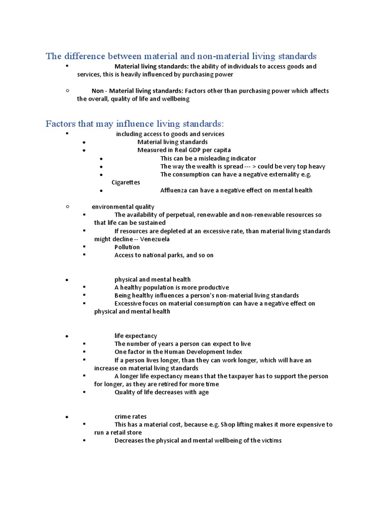 The Difference Between Material and Non-Material Living Standards | PDF ...