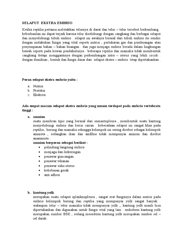 Fungsi Selaput Ekstra Embrio pada Vertebrata | PDF | Griya & Taman