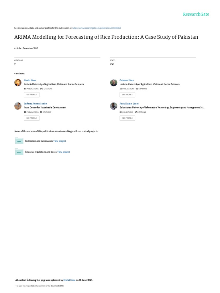 6.ARIMA Modelling For Forecasting of Rice Production A Case | PDF ...