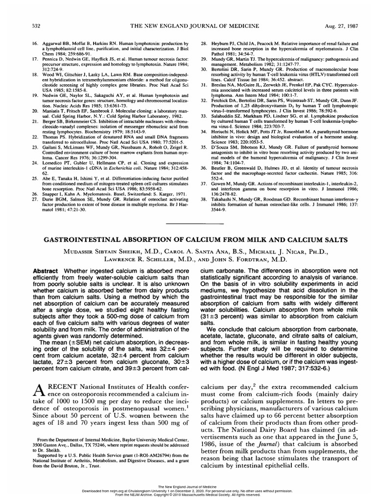 1987gastrointestinal Absorption of Calcium From Milk and Calcium Salts ...