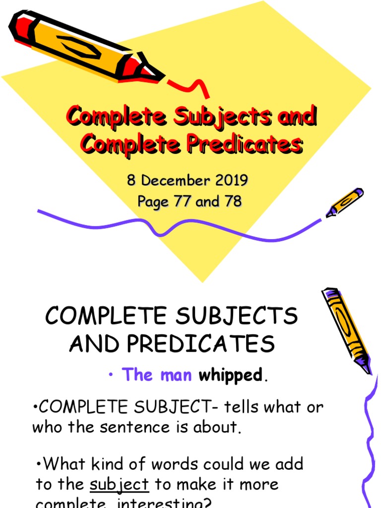 Complete Subjects and Predicates Guide | PDF