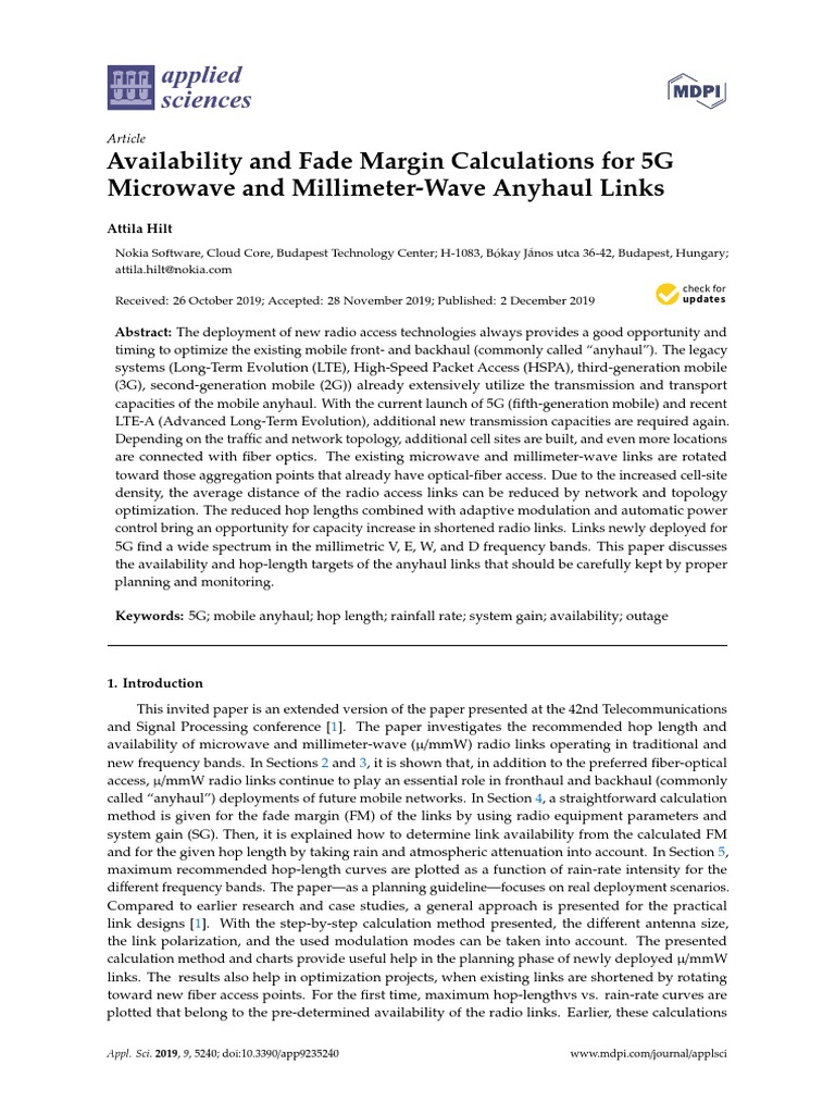 Availability and Fade Margin Calculations For 5G M | PDF | Extremely ...