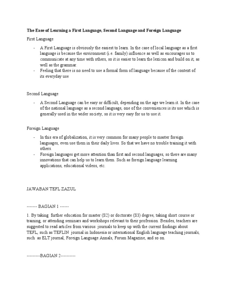 The Ease of Learning A First Language, Second Language and Foreign Language | Download Free PDF ...