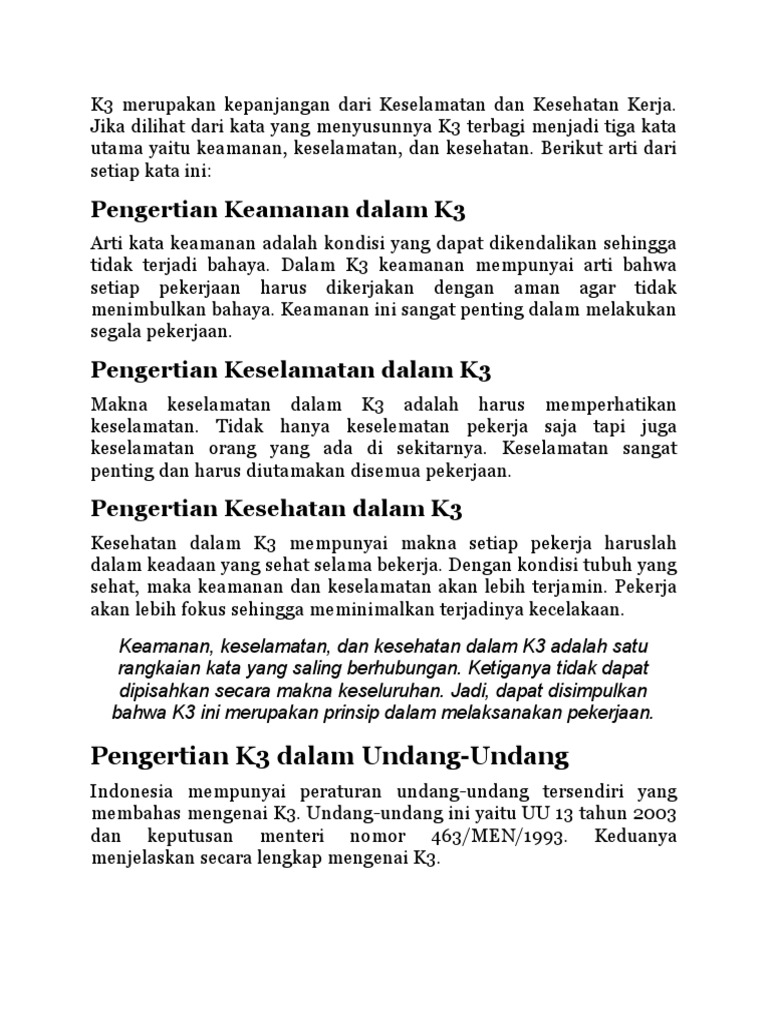 K3 Merupakan Kepanjangan Dari Keselamatan Dan Kesehatan Kerja (BUAT ...