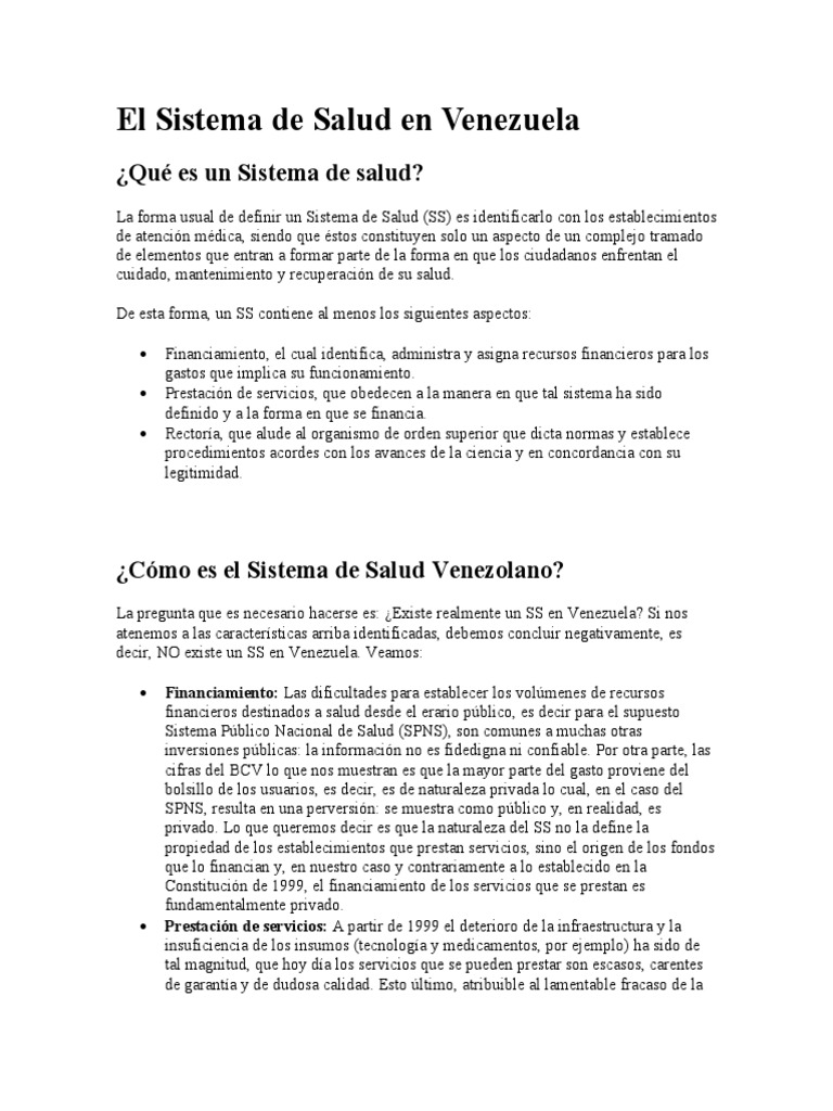 El Sistema de Salud en Venezuela | PDF | Venezuela | Médico de atención ...