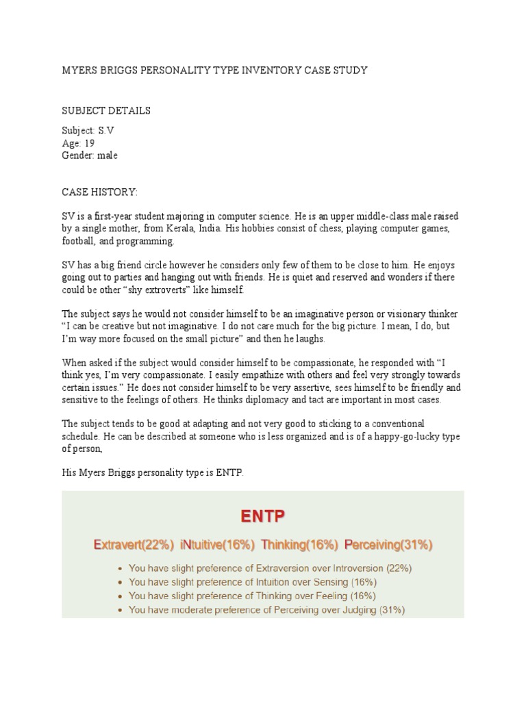 Mbti Case Study | PDF | Extraversion And Introversion | Personality Type