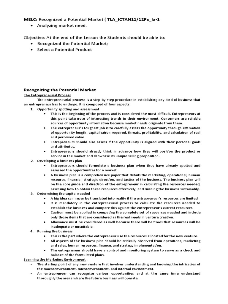 Recognizing Potential Market Opportunities | PDF | Entrepreneurship ...