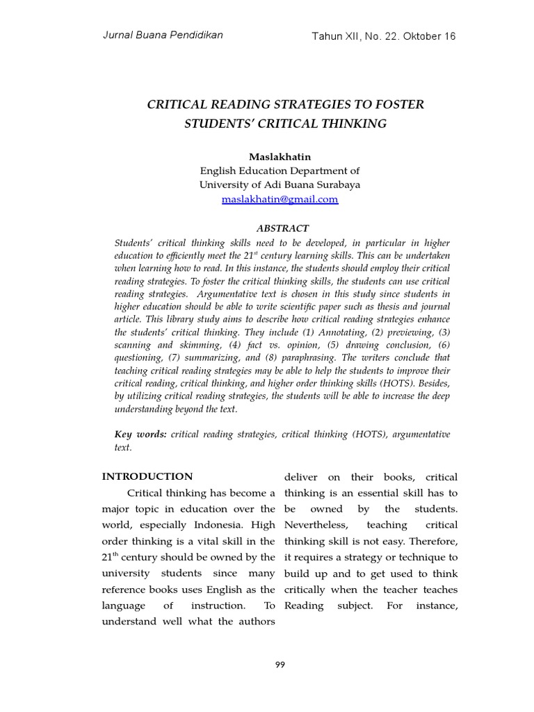 Critical Reading Strategies for Students | PDF | Reading Comprehension ...