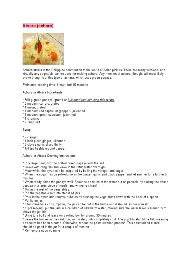 Atsara: Pickled Papaya Recipe Guide | PDF | Cooking, Food & Wine