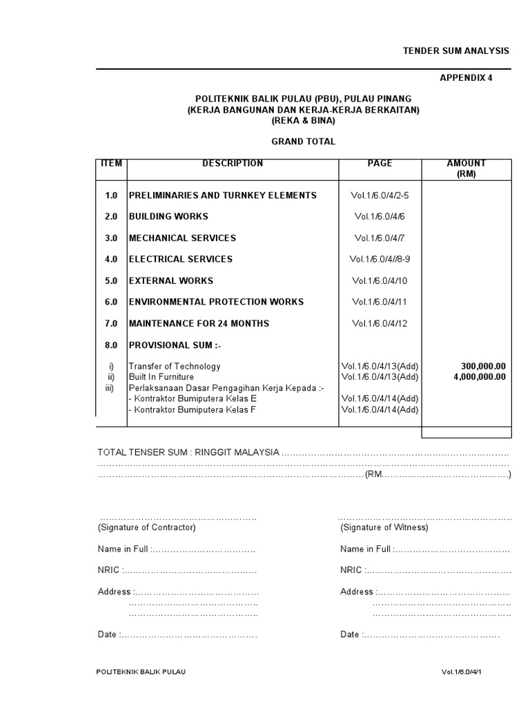 tender sum analysis | Data Center | Engineering