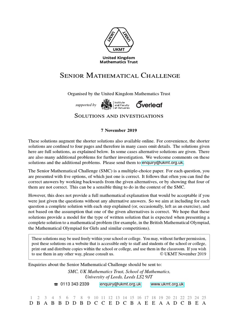 Senior Mathematical Challenge: Solutions and Investigations | PDF ...