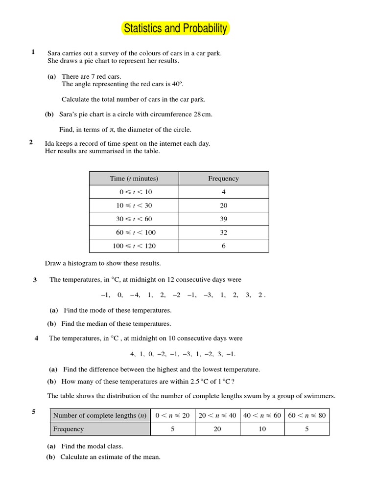 Ws Statistics And Probability Pdf Histogram Mode Statistics