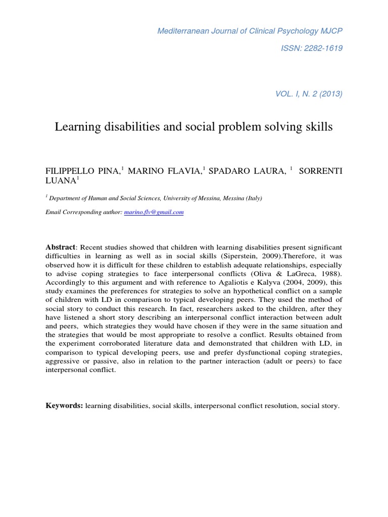 Learning Disabilities and Social Problem Solving Skills | PDF | Social ...