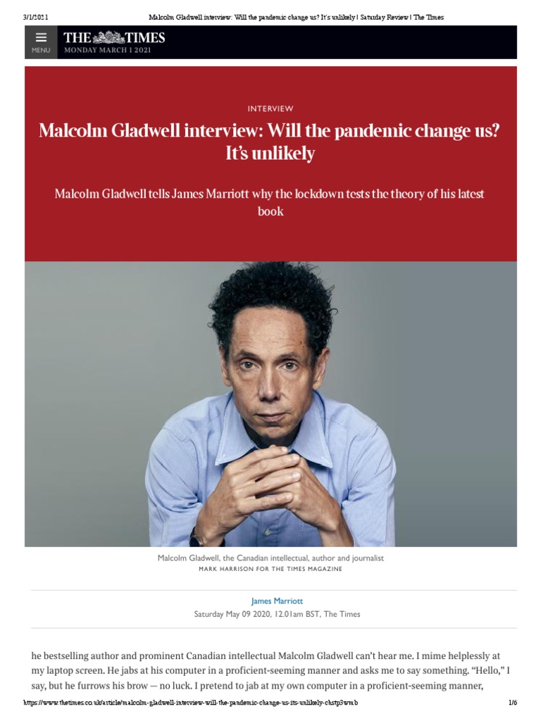 Malcolm Gladwell Interview - Will The Pandemic Change Us - It's ...