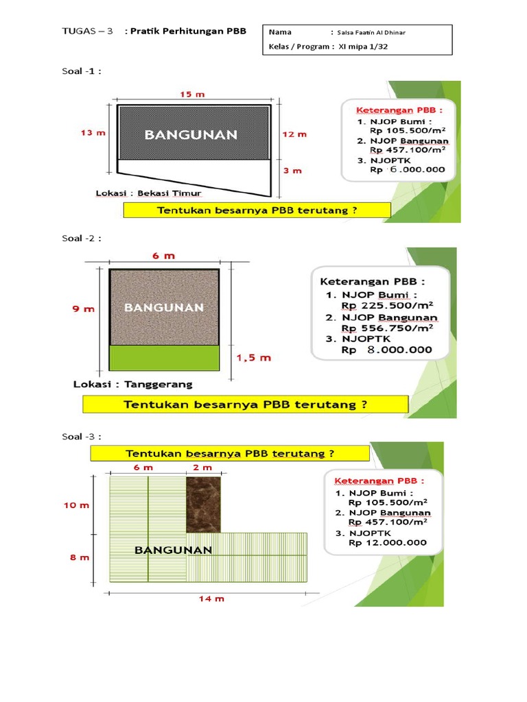 TUGAS - 3: Pratik Perhitungan PBB: Nama: Kelas / Program: XI Mipa 1/32 | PDF